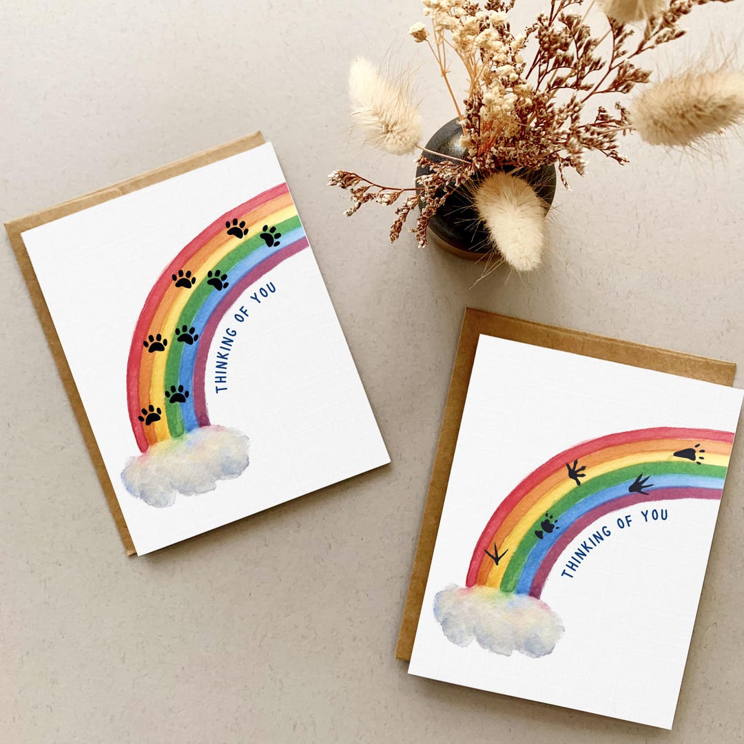 Rainbow Bridge Paw Print Greeting Card, Sweet Pet Loss Sympathy Card ...