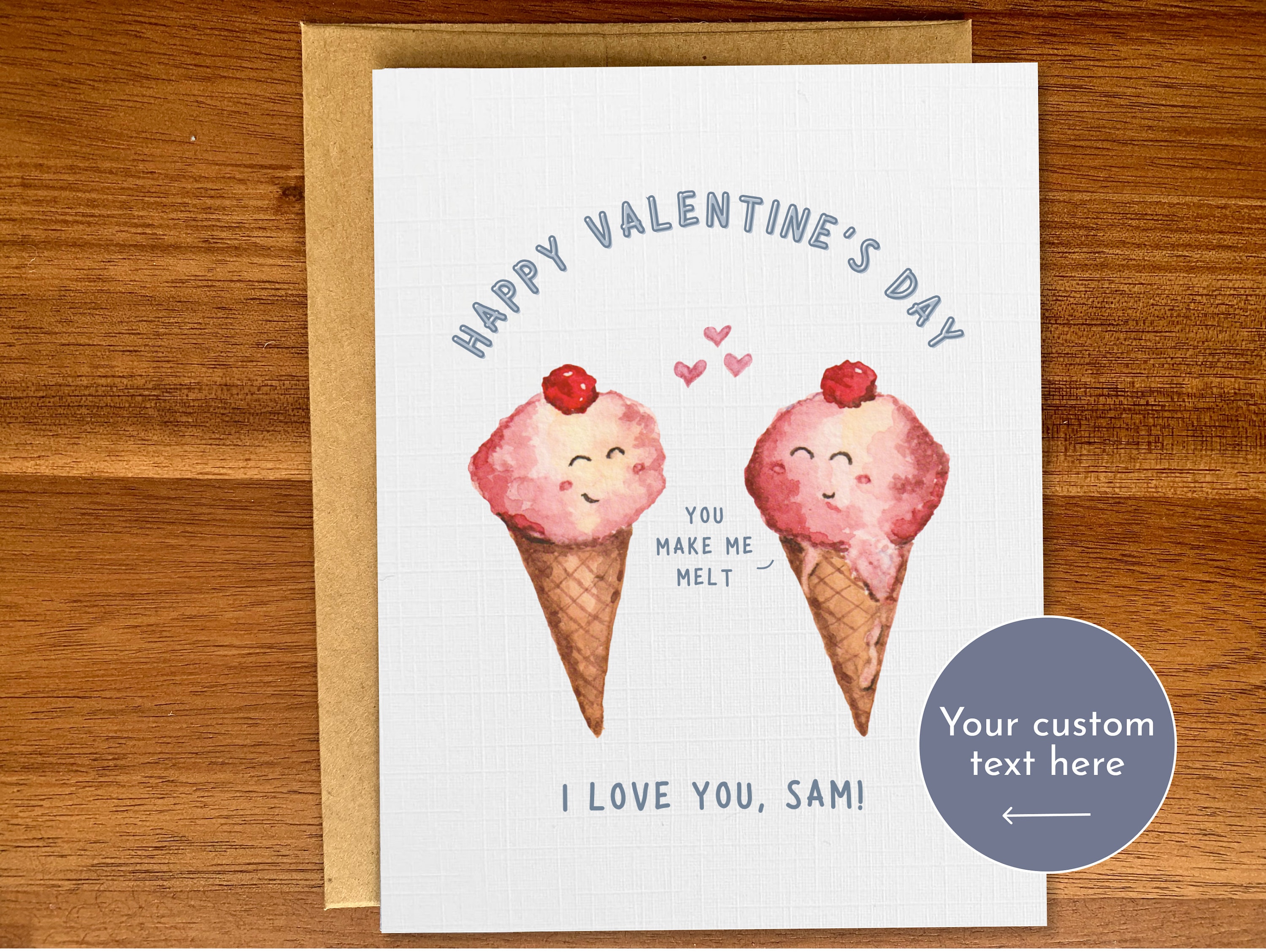 Cute Ice Cream Valentine's Day Card, You Make Me Melt Funny Ice Cream ...