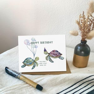 Watercolor Sea Turtles Birthday Card, Funny Handmade Happy Birthday ...