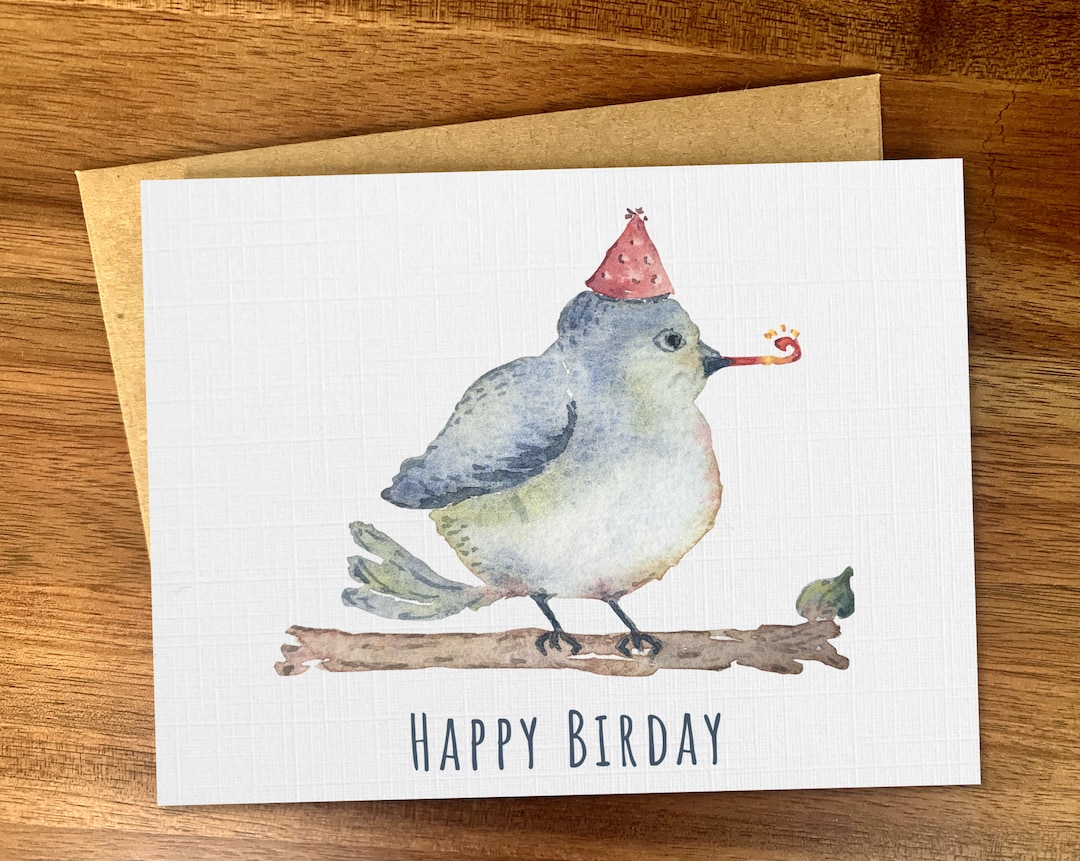 Funny Birthday Animal Card Watercolor Finch Bird Card for - Etsy