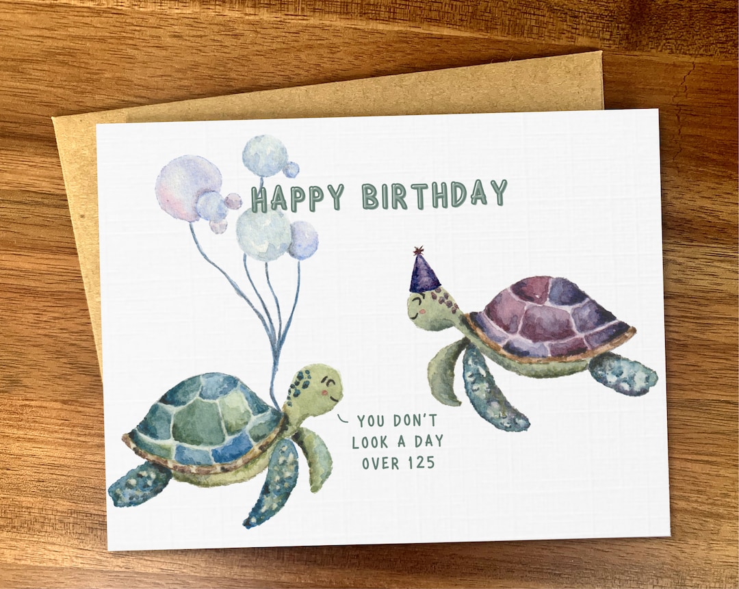 Watercolor Sea Turtles Birthday Card, Funny Handmade Happy Birthday ...