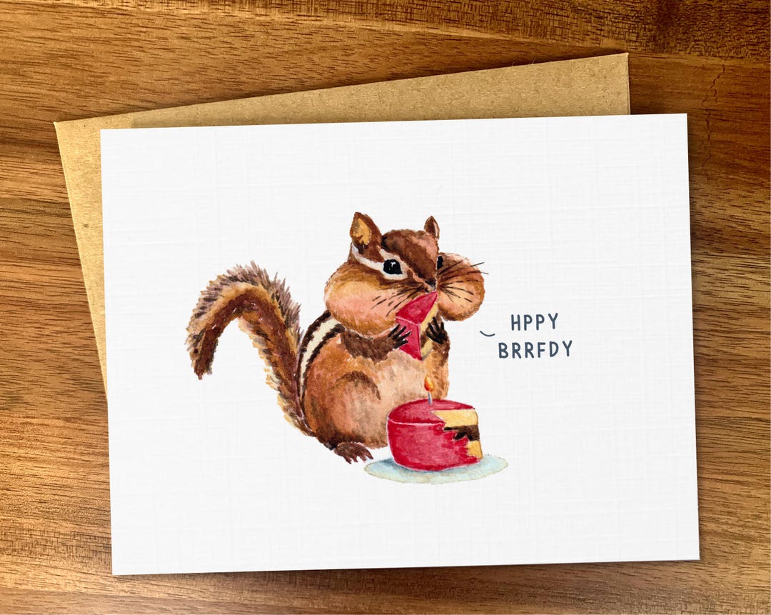 Cute Chipmunk Watercolor Birthday Card, Funny Happy Birthday Handmade ...