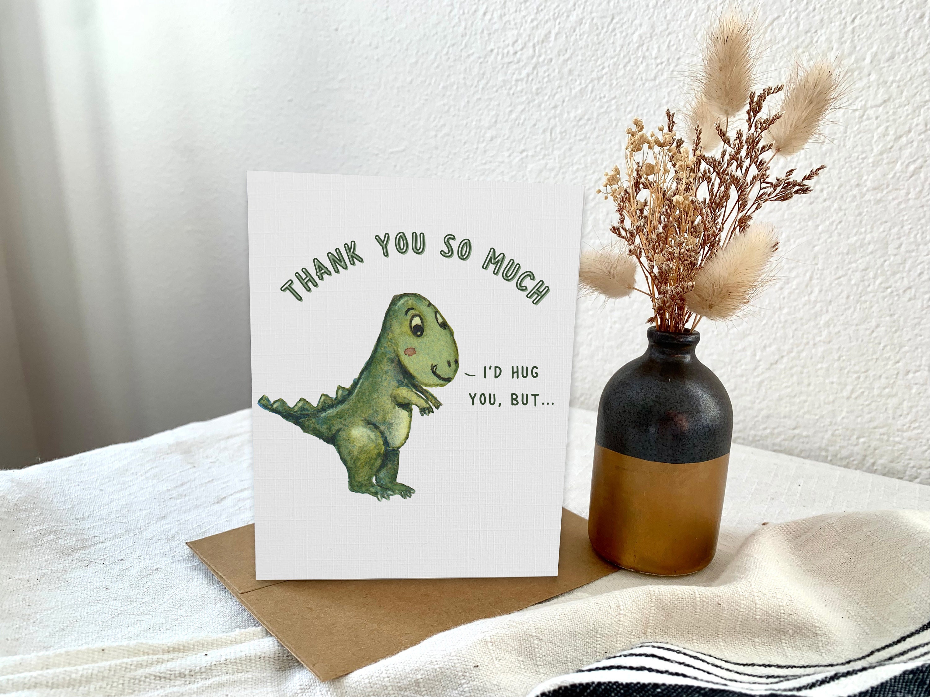 Cute T-rex Dinosaur Thank You Card Funny Handmade Watercolor - Etsy