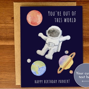 Handmade Watercolor Outerspace Card, Astronaut and Planets, Out of This ...