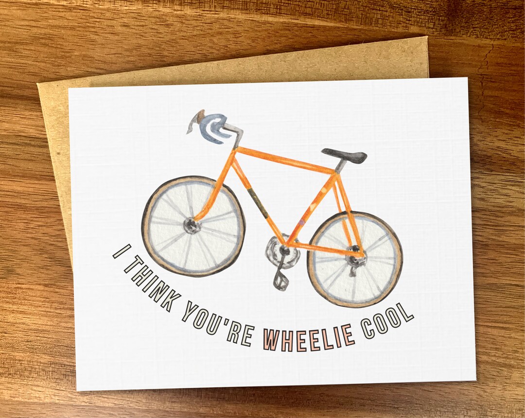 Cute Bicycle Greeting Card, Handmade Watercolor Greeting Card, Funny ...