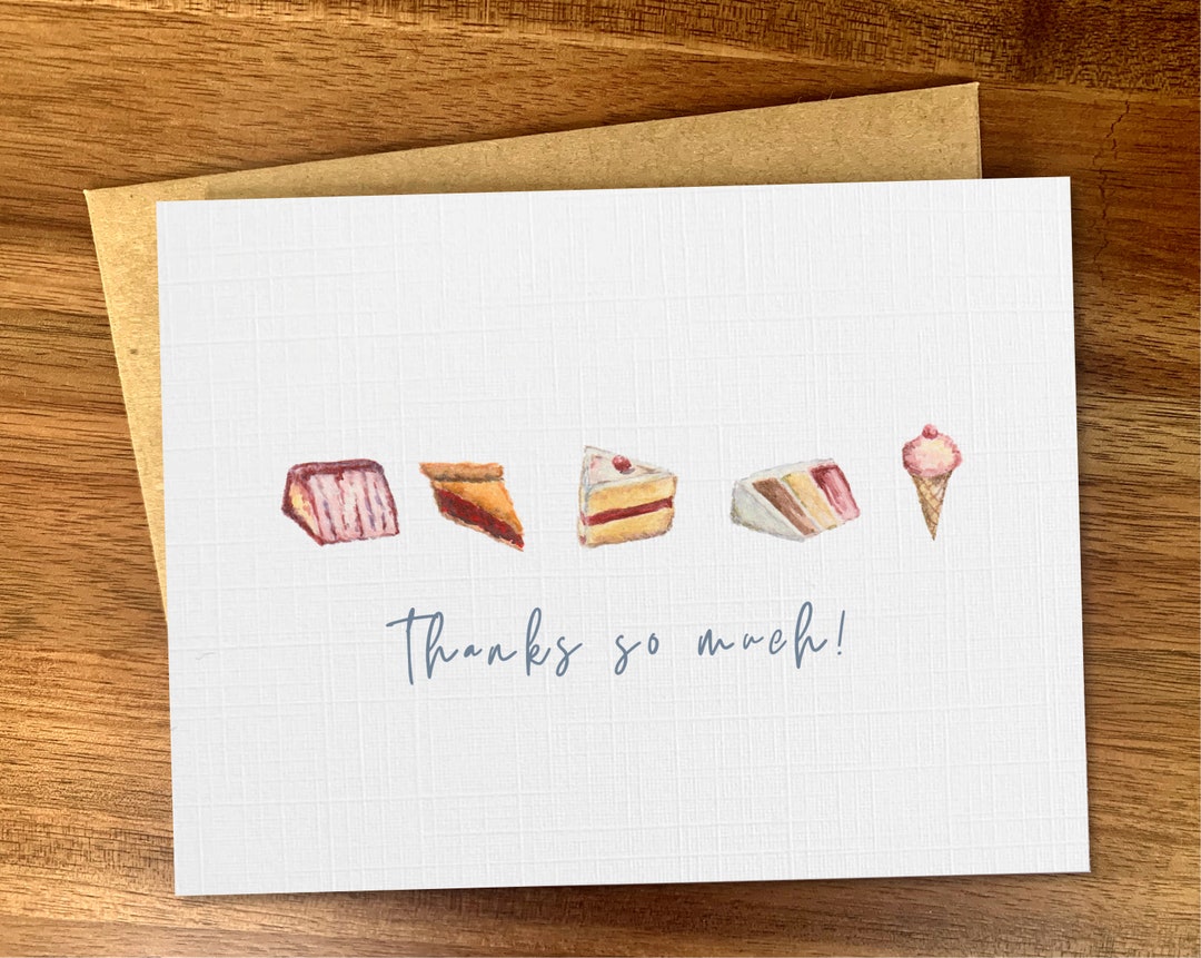 Watercolor Desserts Thank You Card, Handmade Watercolor Thank You Note ...