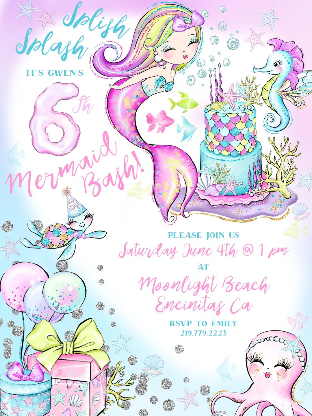 Custom Mermaid Birthday Invitation - Etsy