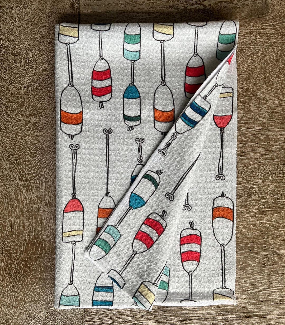 Vintage Buoy Waffle Dish Towel - Coastal Cottage Kitchen Decor ...
