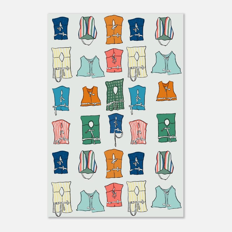 Colorful Lake Life Vintage Life Jacket Poster Print - 24" X 36", 16" X ...