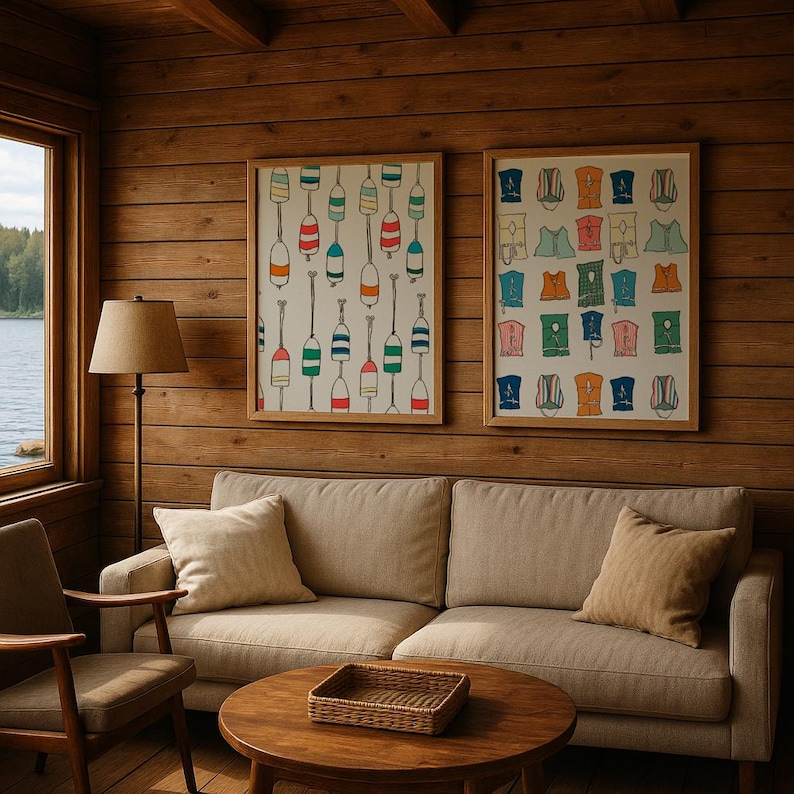 Nautical Buoy & Life Jacket Prints | Vintage Lake House Art (set of 2 ...