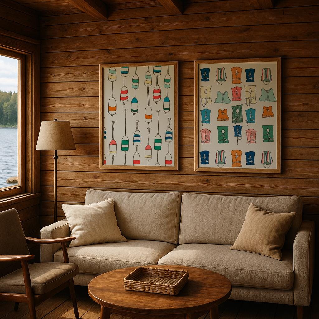 Colorful Lake Life Wall Art Set | Nautical Buoy & Life Jacket Prints ...