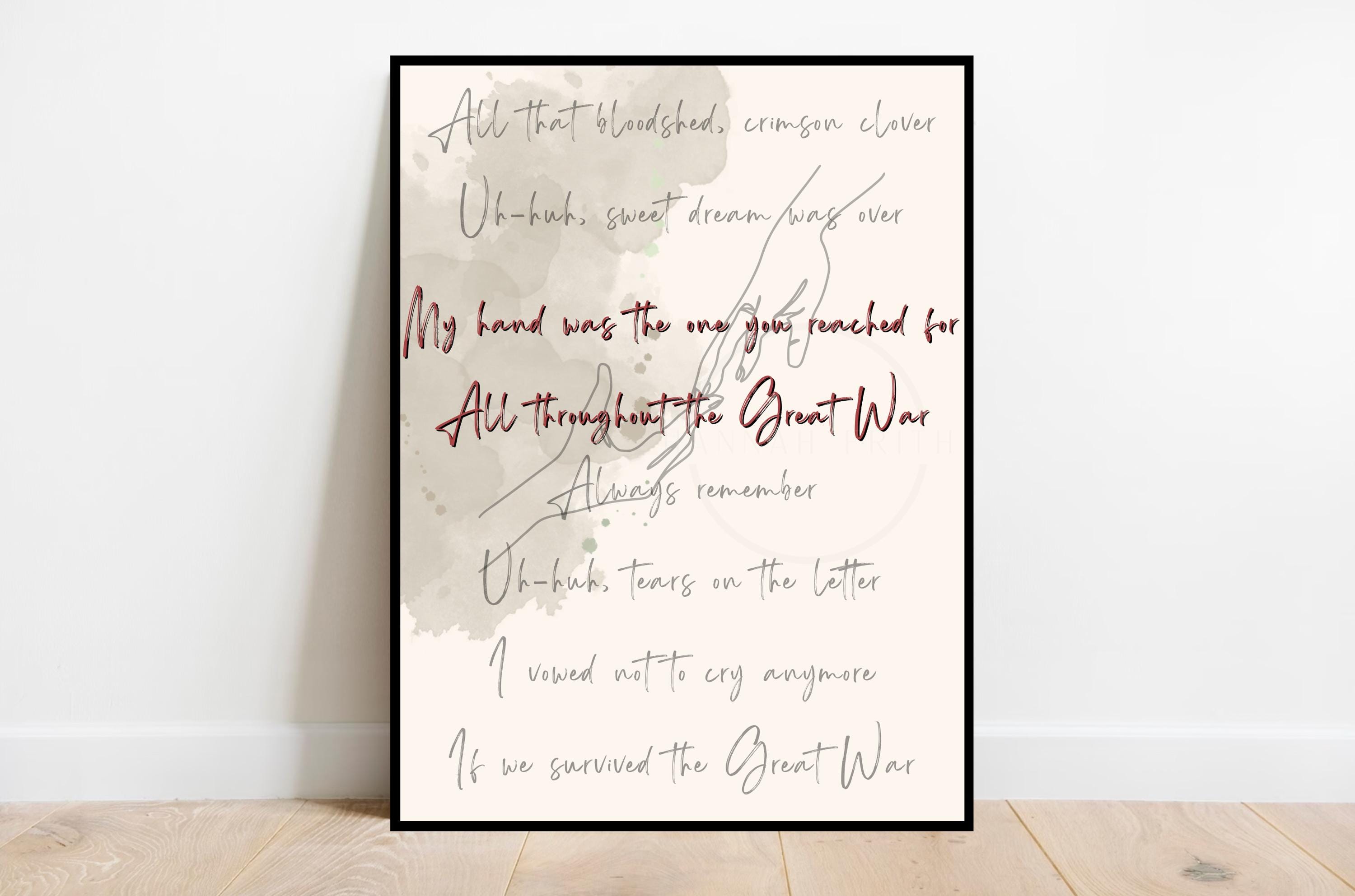 Taylor Swift Wall Art - the Great War Lyrics Print, Digital Download ...