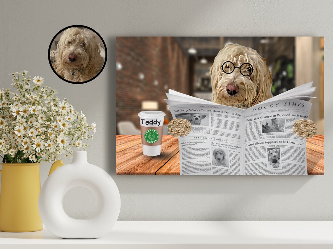 Custom Dog Reading Paper Portrait Pet Photo Personalized Digital Dog ...