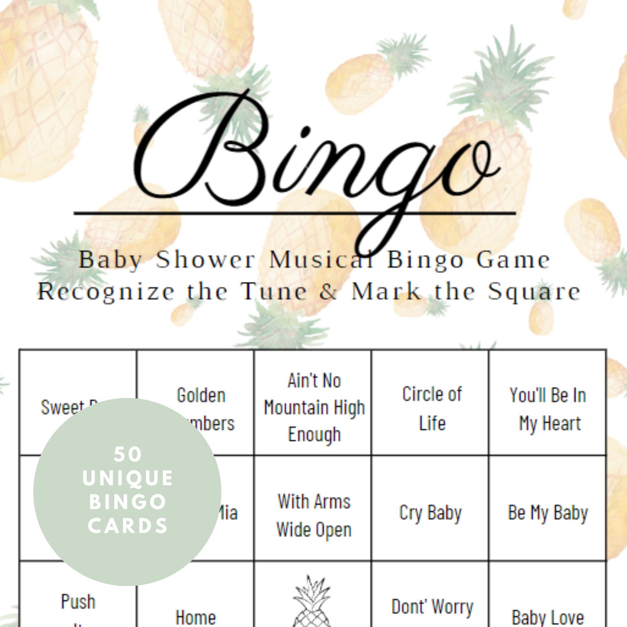 Baby Shower Games, Baby Shower Bingo, Pineapple Baby Shower, Musical ...