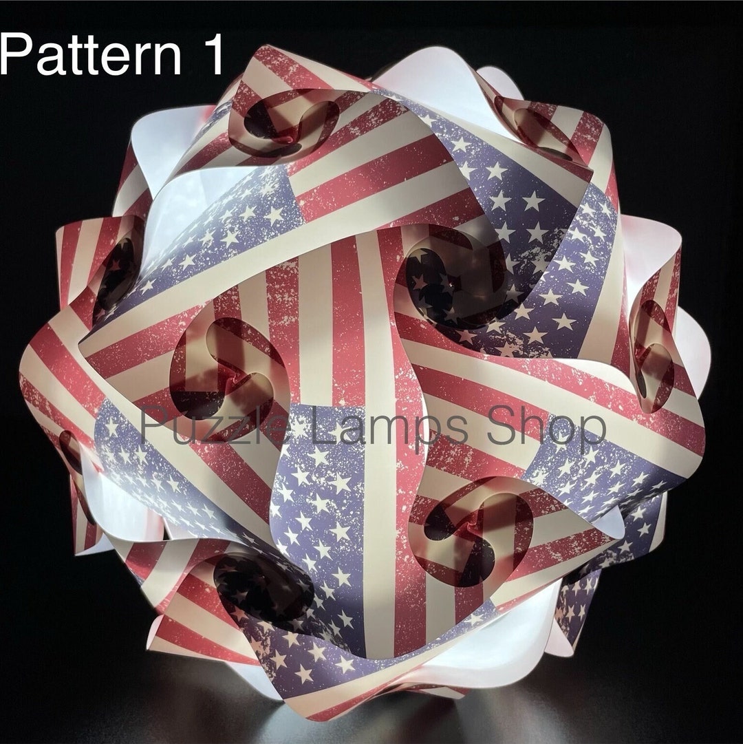 Puzzle Lamps USA Flags Pattern, Thin Blue Lines, Thin Red Lines. Fully ...