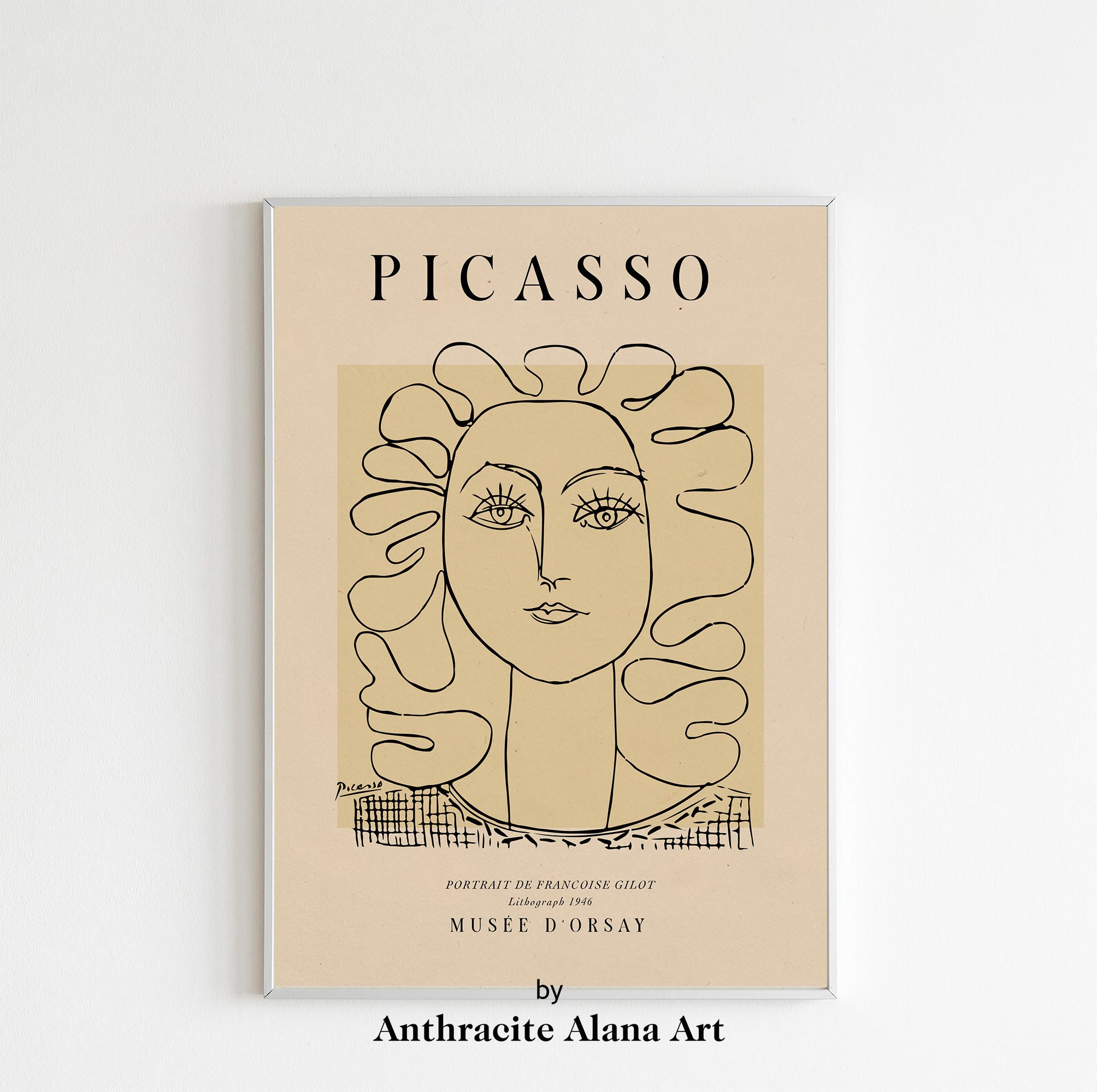 Picasso Portrait Francoise Gilot Set of 3 Art Print, Picasso Line ...