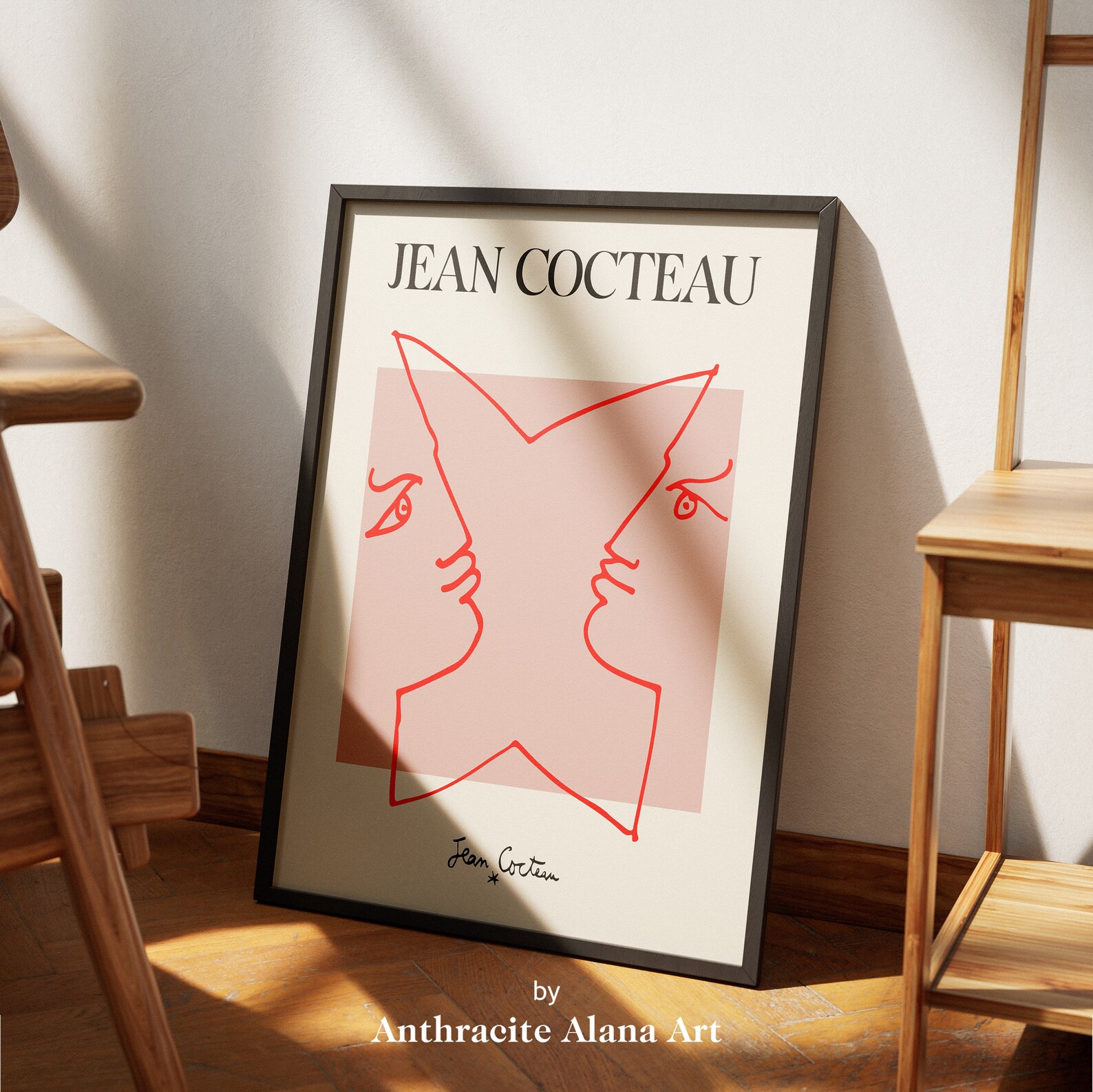 Jean Cocteau Wall Art, Jean Cocteau Line Art Print, Red Pink Jean ...