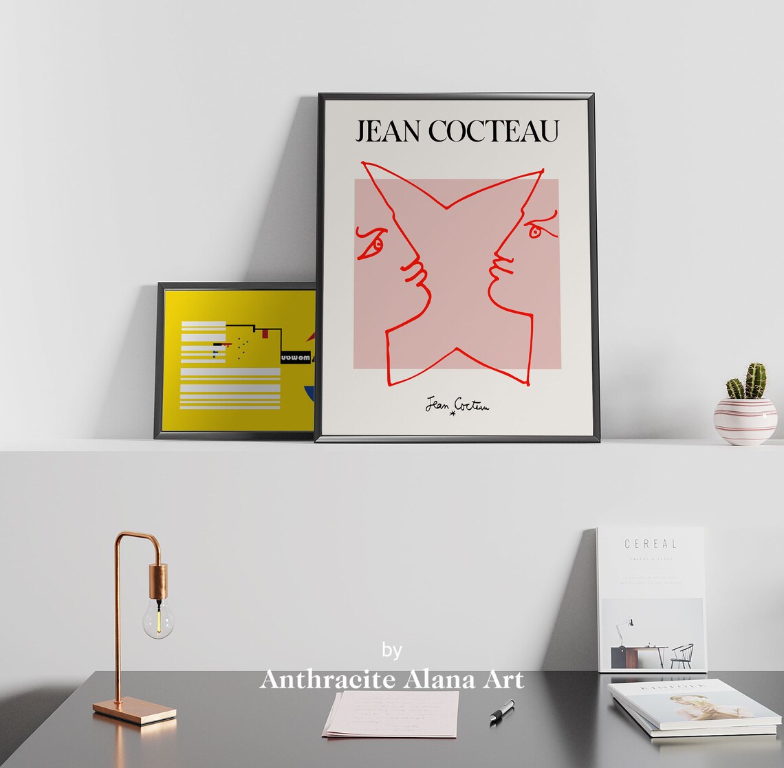 Jean Cocteau Wall Art, Jean Cocteau Line Art Print, Red Pink Jean ...