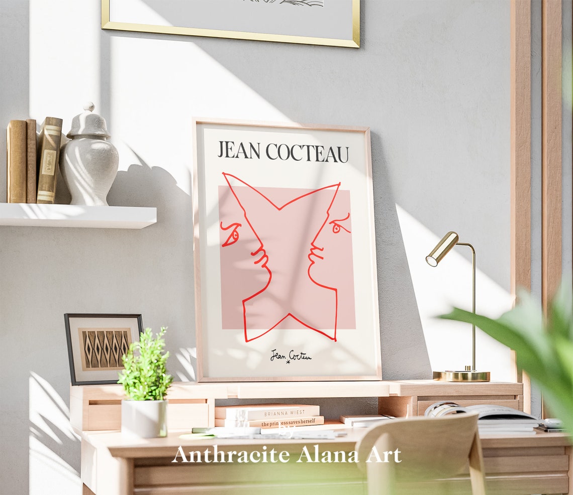 Jean Cocteau Wall Art, Jean Cocteau Line Art Print, Red Pink Jean ...
