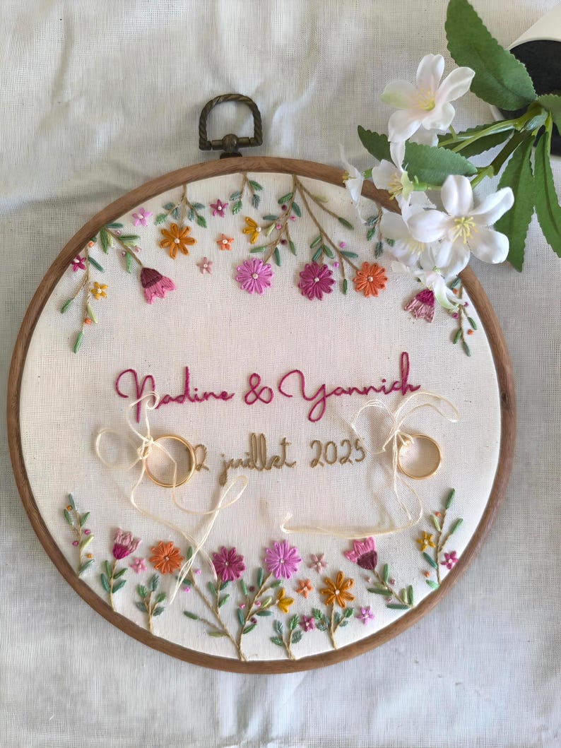 Personalized Hand Embroidered Wedding Ring Holder – Custom Hoop for ...