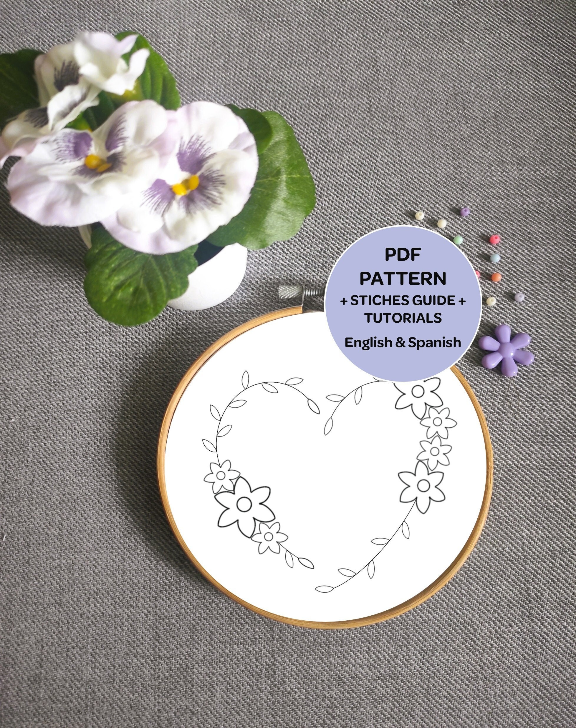 PDF Pattern Template ONLY Floral Heart Embroidery Pattern - Etsy