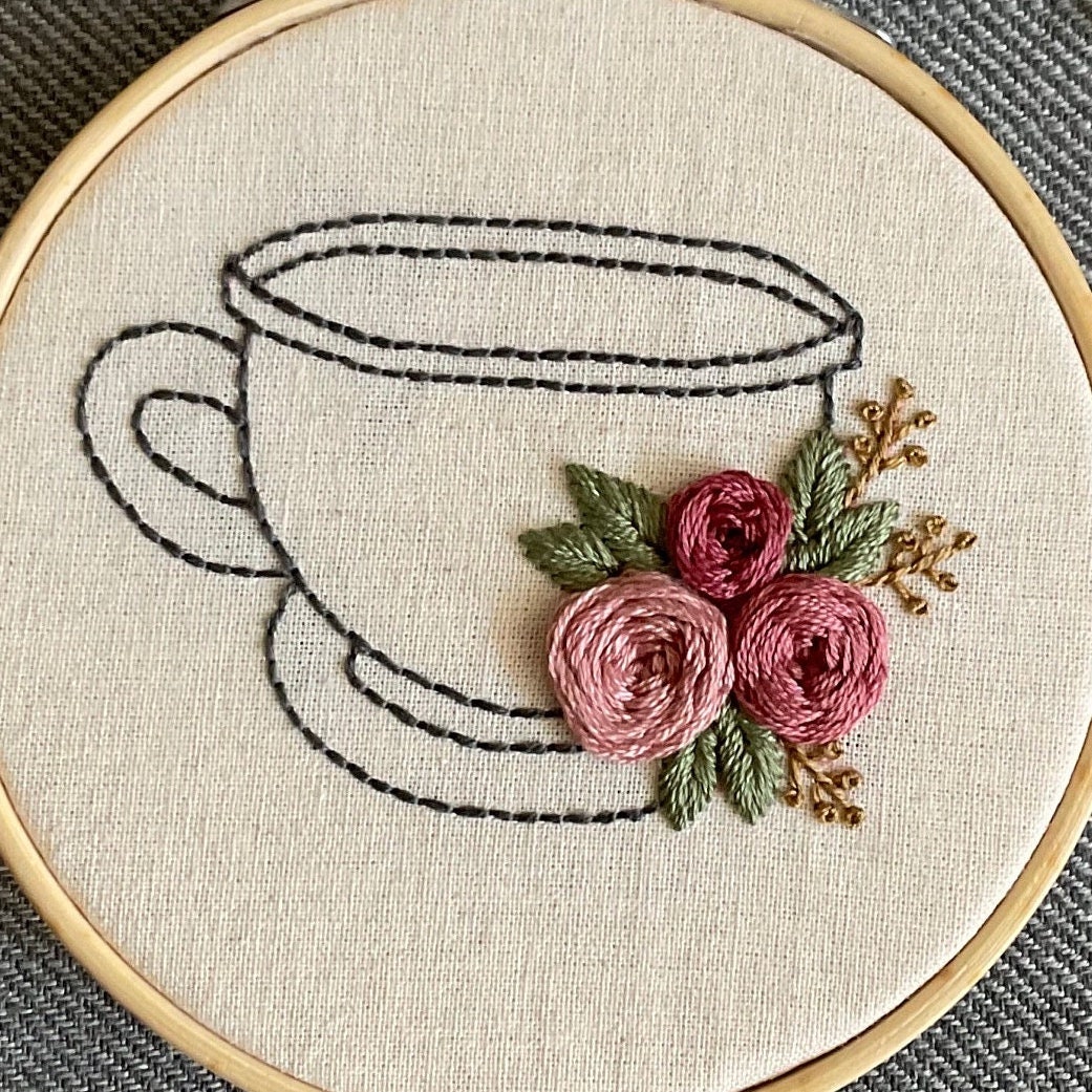 Rose Tea - Learn to Stitch Beginner Embroidery Pattern - PDF Digital ...