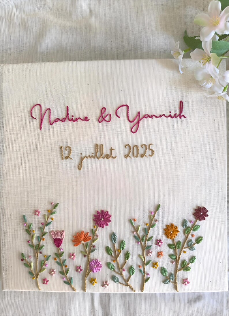Personalized Wedding Guest Book Cover – Hand Embroidered Fabric ...