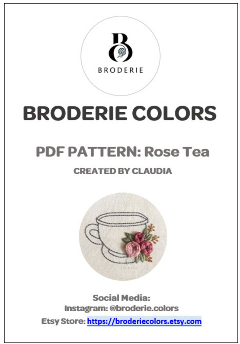 Rose Tea - Learn to Stitch Beginner Embroidery Pattern - PDF Digital ...