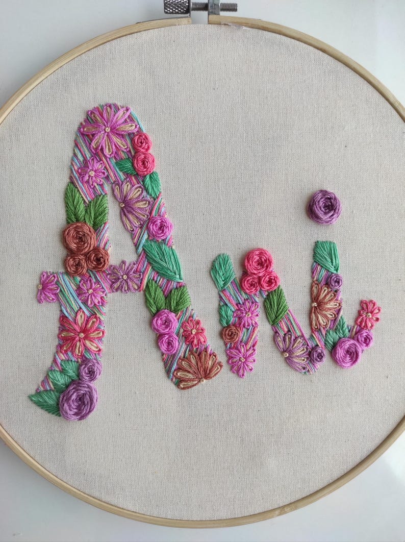 Floral Name Embroidery – Custom Colors & Hand-stitched Flower Letters ...