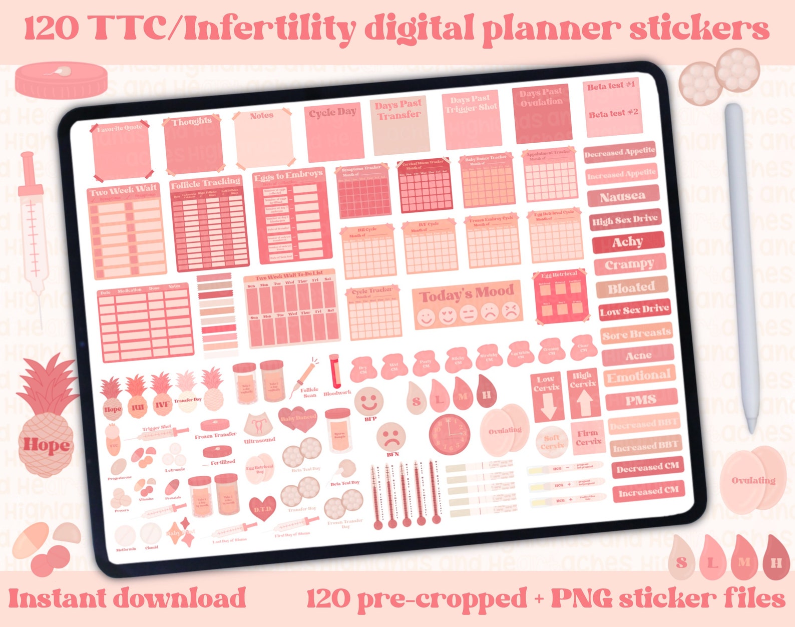 Digital Planner Stickers for Ttc/infertility Digital Stickers Digital ...