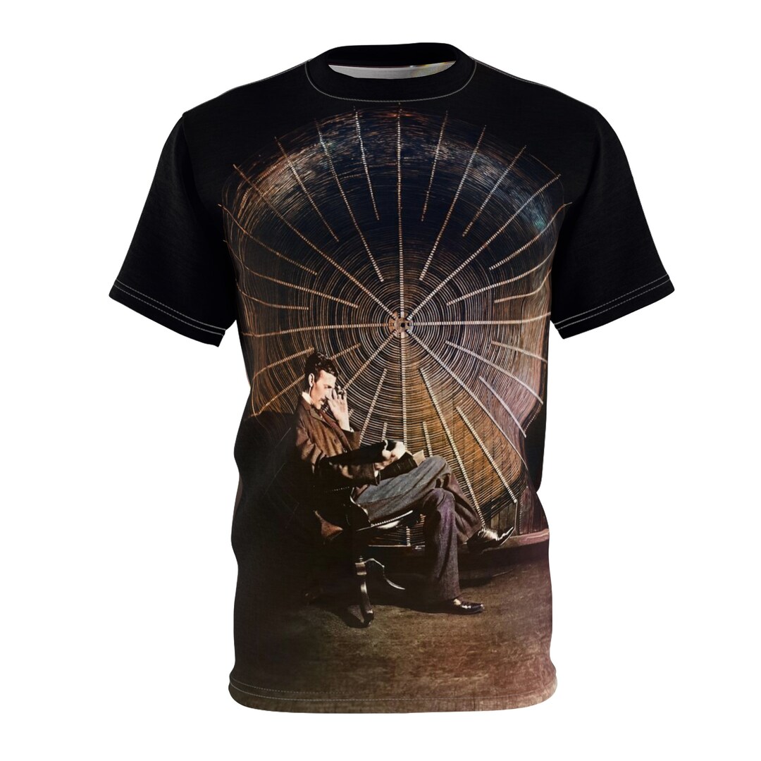 Tesla Coil and Bulb Unisex Cut & Sew Tee AOP Nikola Tesla Inspired ...