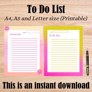 Printable to Do List, Pink and Yellow, Efficient To-do List, Printable ...
