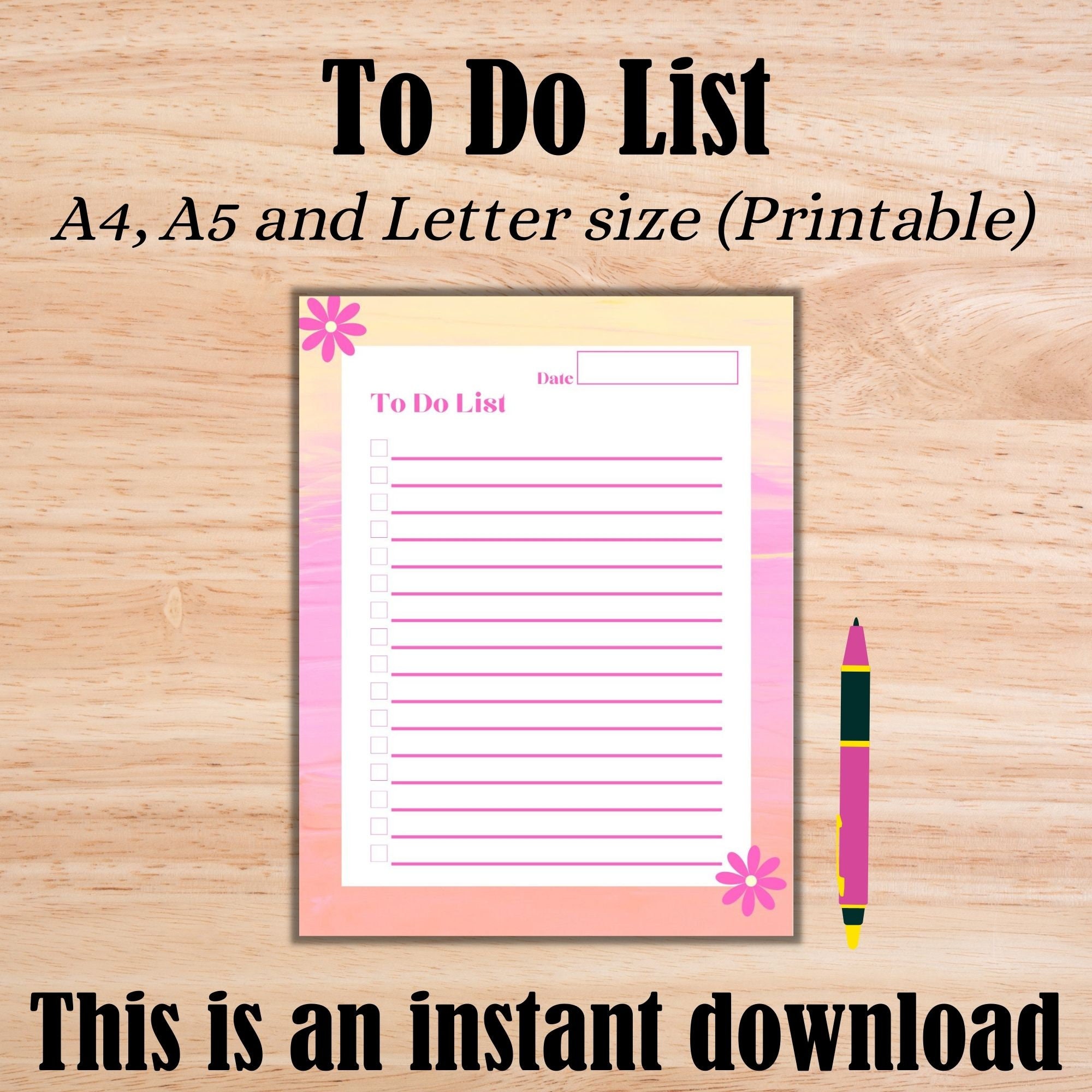 Printable to Do List, Pink and Yellow, Efficient To-do List, Printable ...