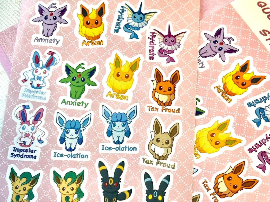 Questionable Mental Health Stickersheet | Eeveelution Self Care Fanart ...