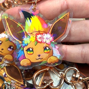 Pride Shiny Eevee Keychain LGBTQIA Videogame Charms Asexual, Aromantic ...