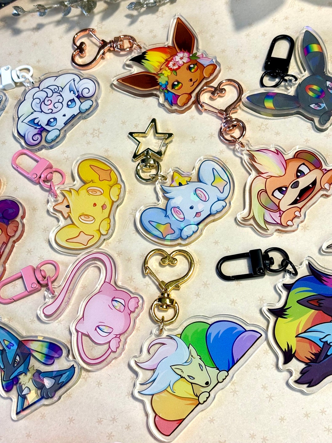 Rainbow Peeking Keychain Charms Fanart of Vulpix, Ninetails, Raichu ...