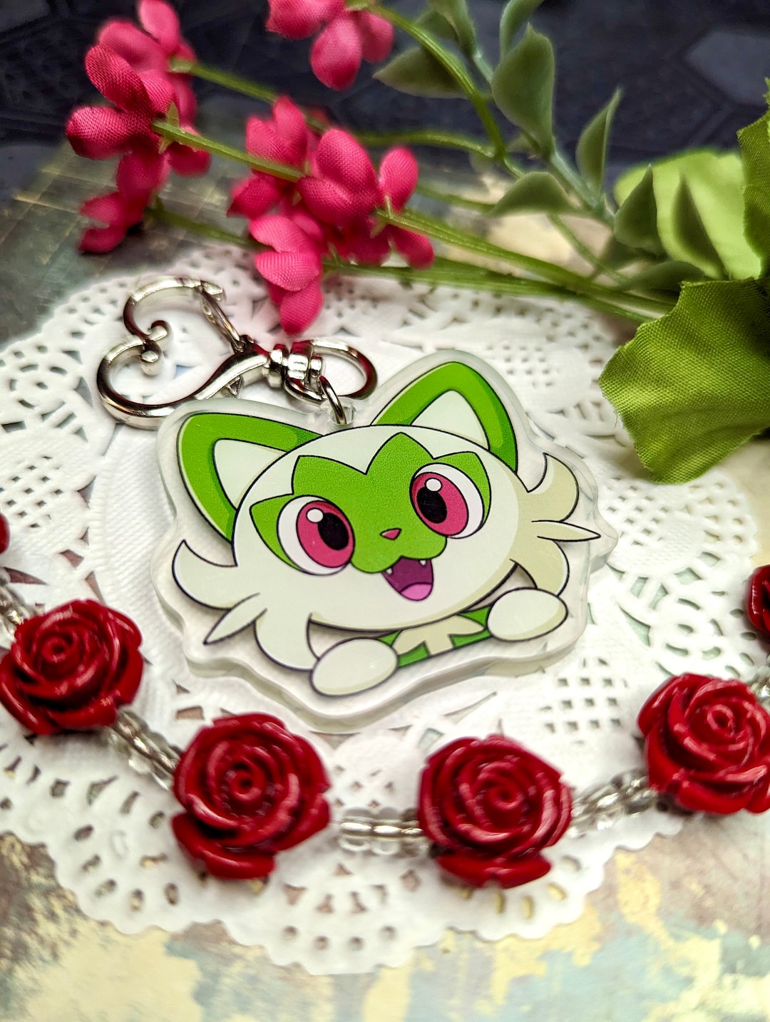 Shiny Peeking Double-sided Sprigatito Keychain | 2” Acrylic Charm ...