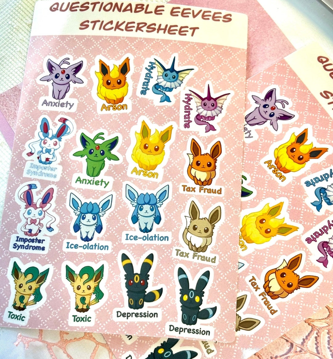 Eeveelution Stickersheet Questionable Self Care Waterproof Vinyl ...