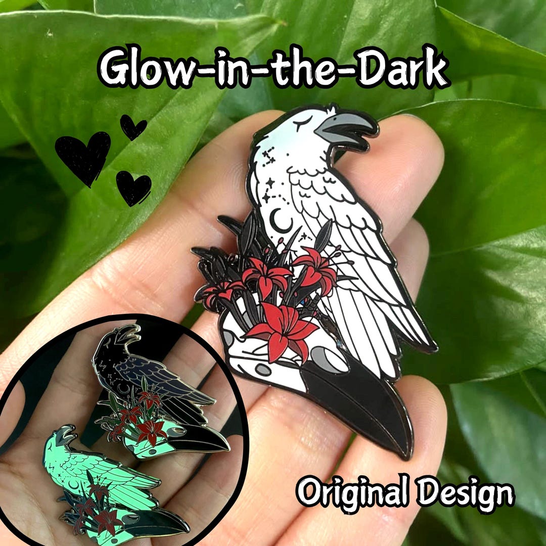 Glow in the Dark Ghost Raven Hard Enamel Pin | 2” Black & Silver ...