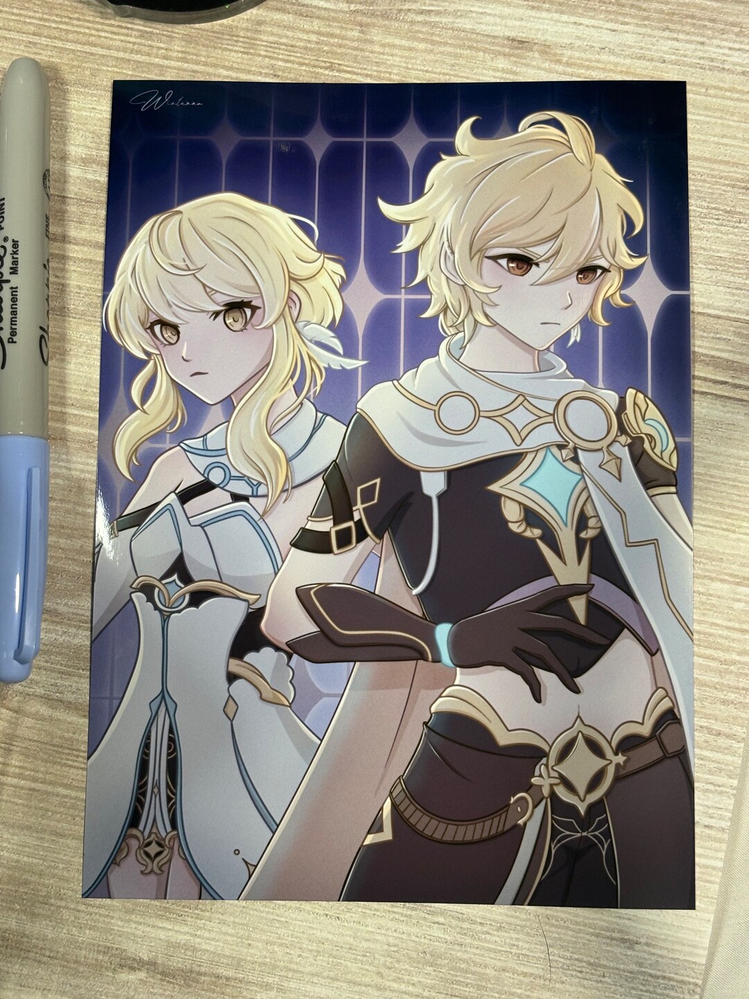 Aether and Lumine Art Print | Genshin Impact Traveler Fanart Poster ...