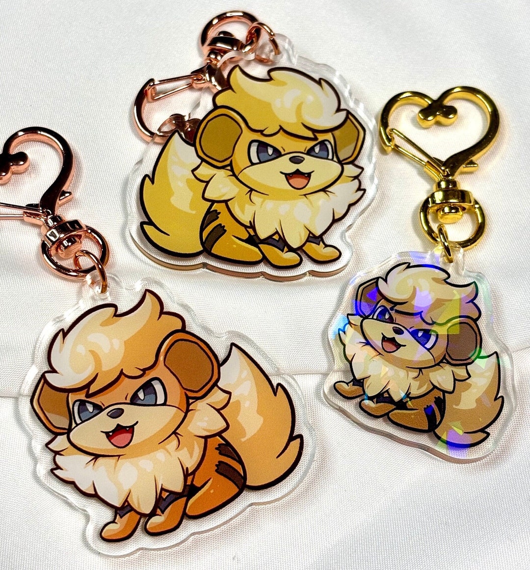 Fluffy Growlithe Keychain Charm | Shiny Kanto Fanart - Etsy