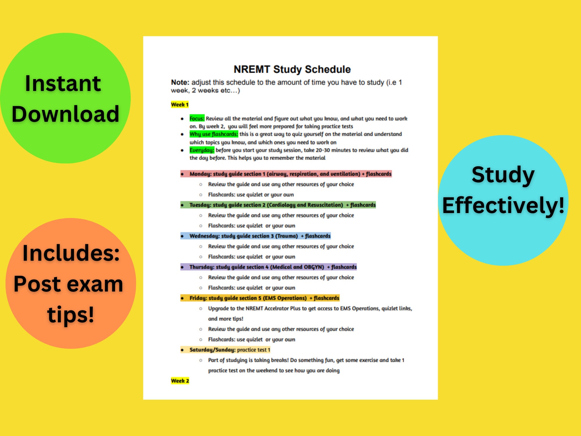 Study Schedule for NREMT I Study Plan for EMT I Study Organizer I ...