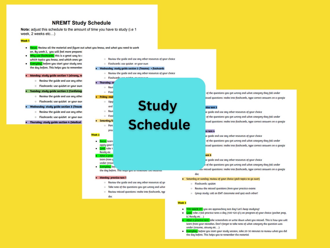Study Schedule for NREMT I Study Plan for EMT I Study Organizer I ...