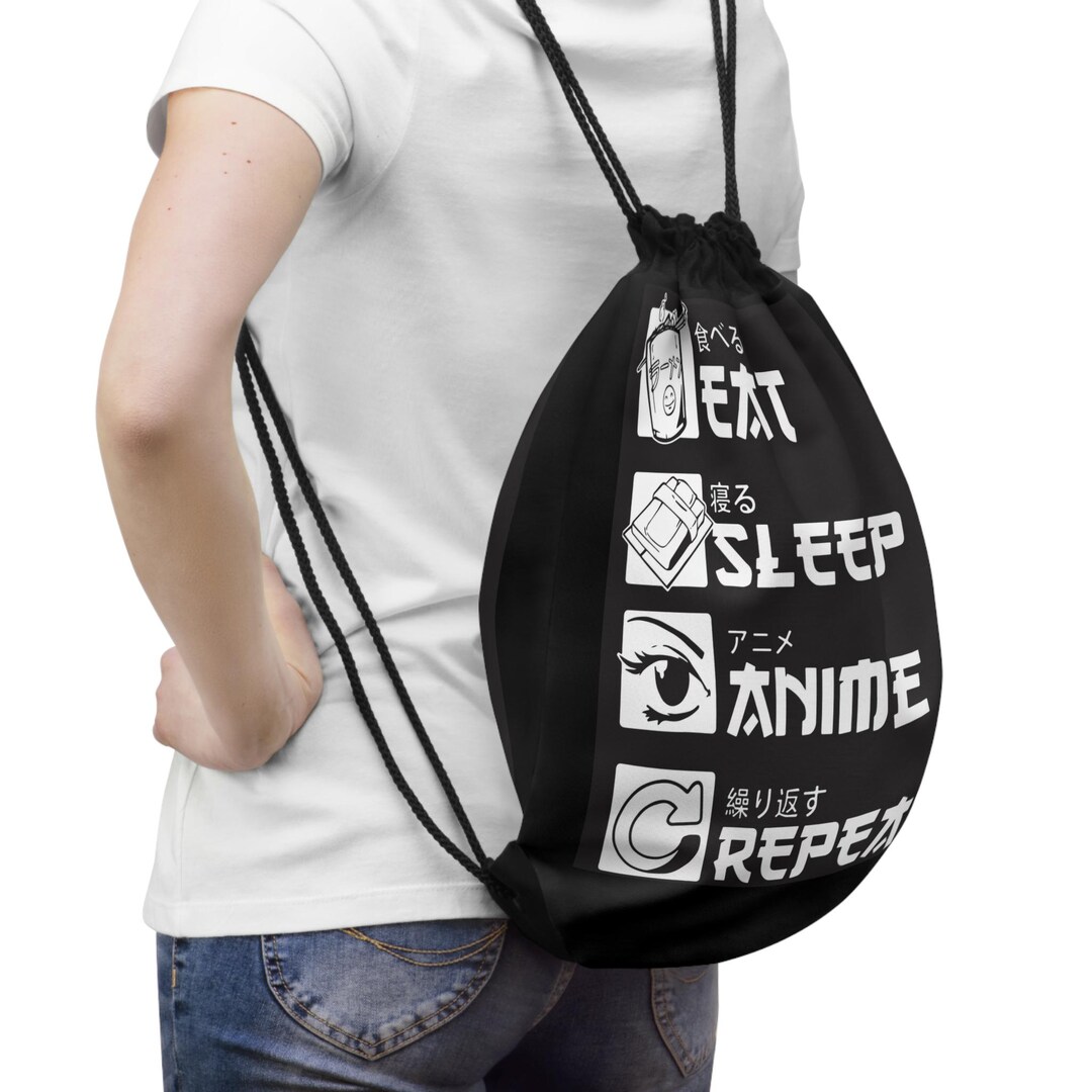 Anime Drawstring Bag - Eat Sleep Anime Repeat, Japanese Style Cinch ...