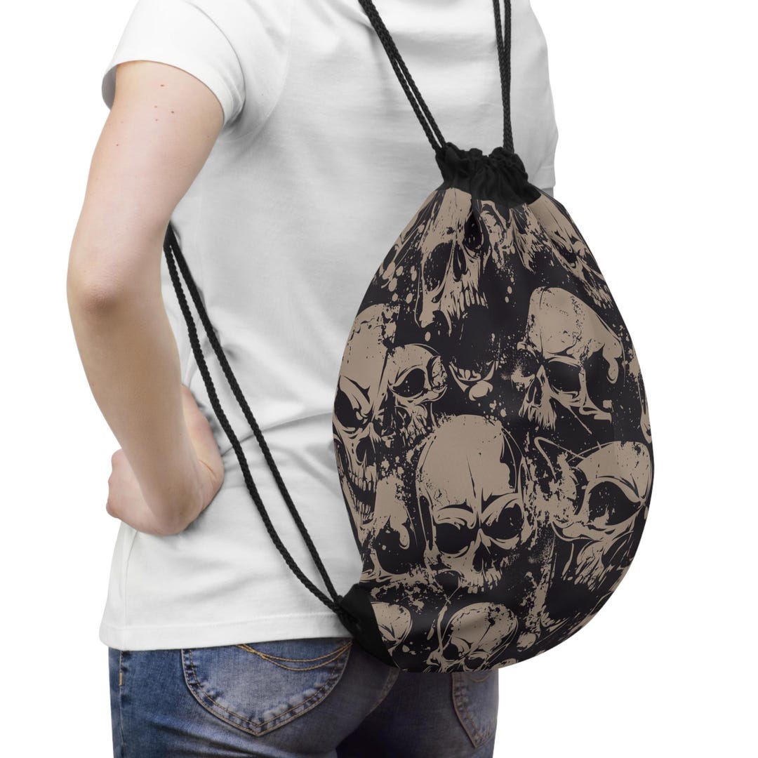 Skull Drawstring Bag, Gothic Backpack, Alternative Cinch Sack, Emo Gym ...