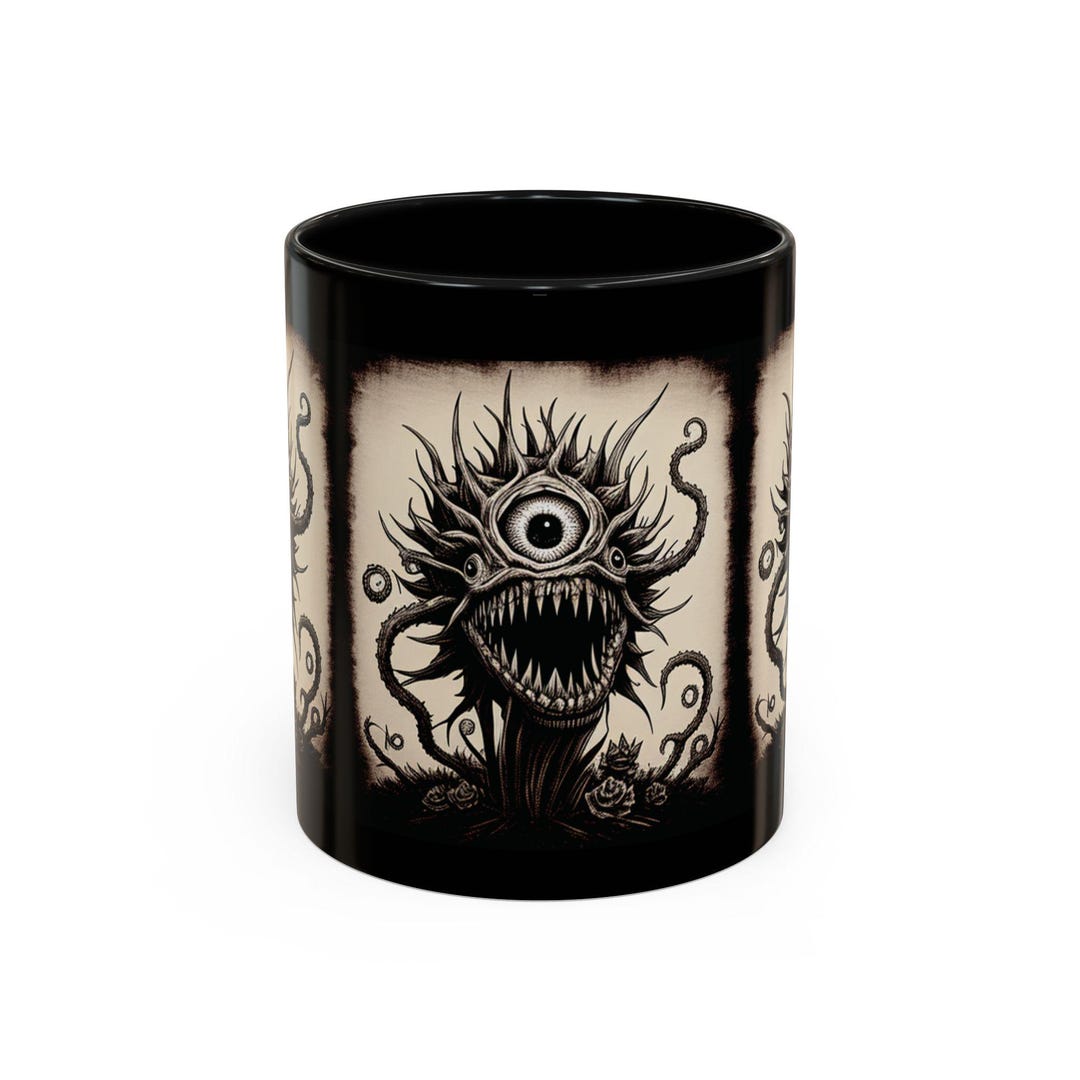 Mug, Black Creepy One Eyed Furry Monster With Tentacles, Unique ...