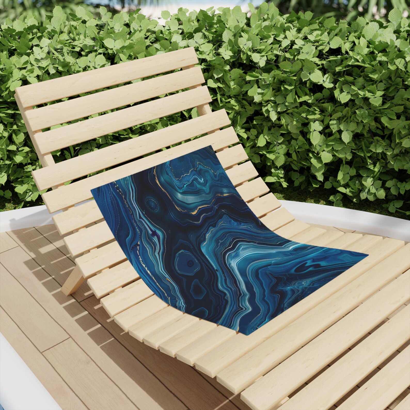 Blue Wavy Art Beach Towel - Ocean Vibes, Water Inspired Towel, Summer ...