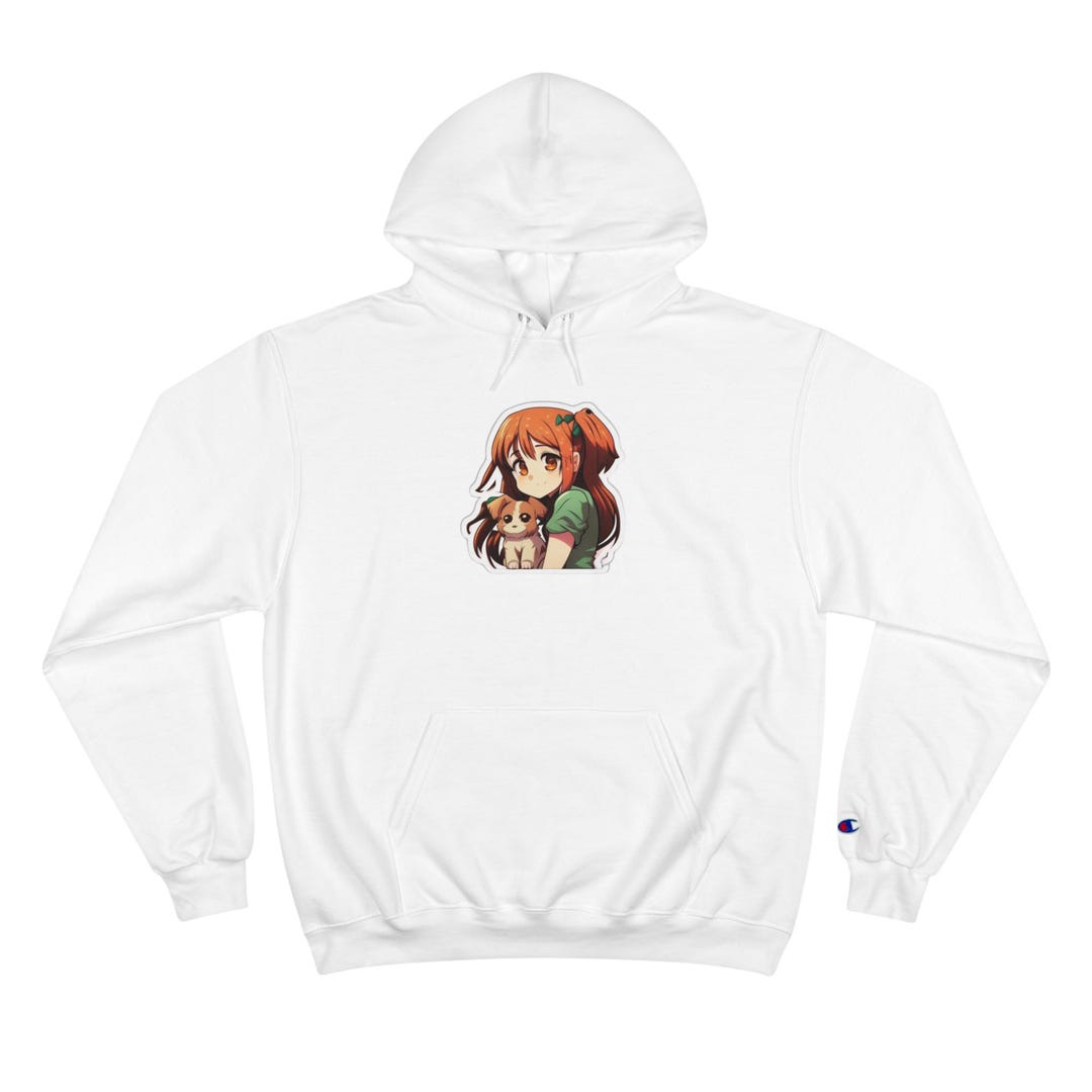 Anime Girl With Dog Party Champion Hoodie, Cute Kawaii Hooded ...