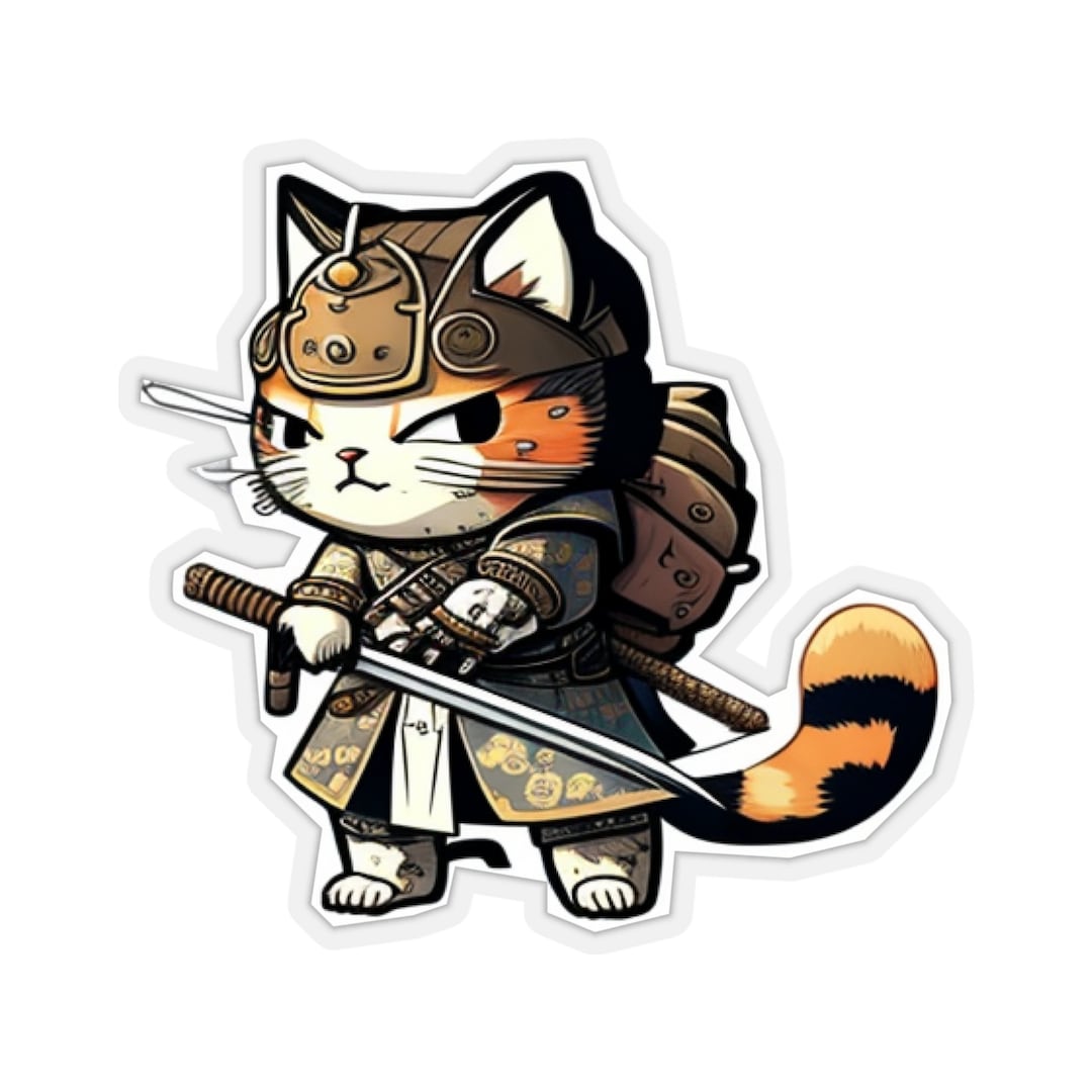 Kiss-cut Stickers Sticker Cute Samurai Cat Sticker Cartoon Cat Cat Gift ...