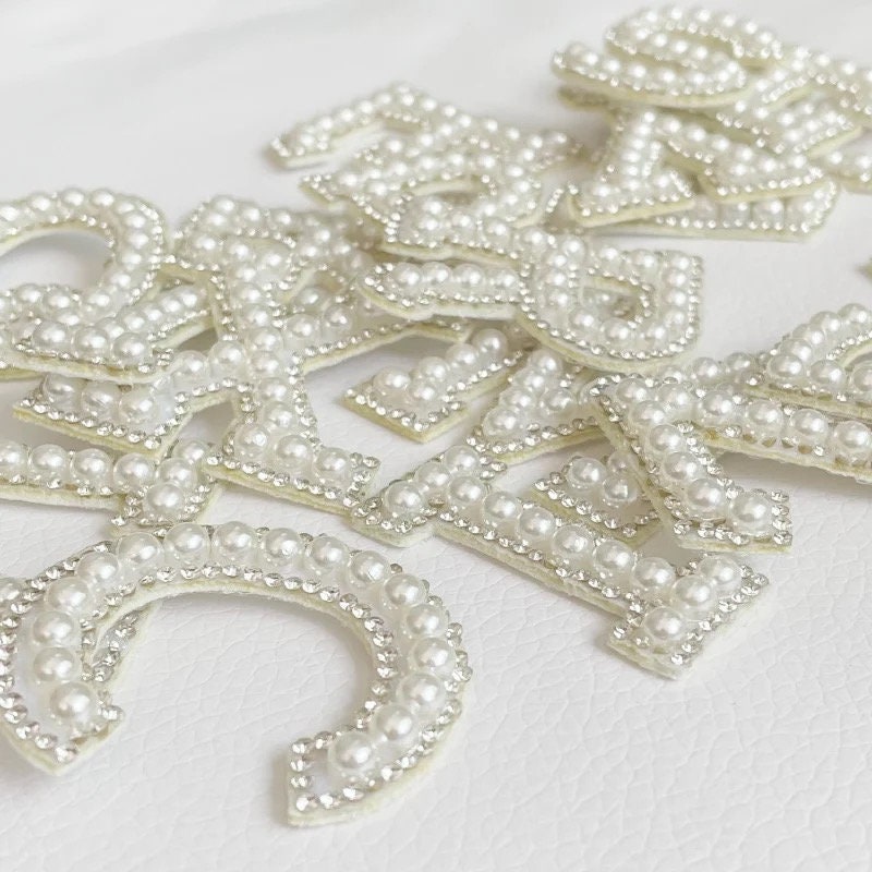 Pearl and Rhinestone Iron on Letter Patch DIY Bride Bride Denim Jacket ...